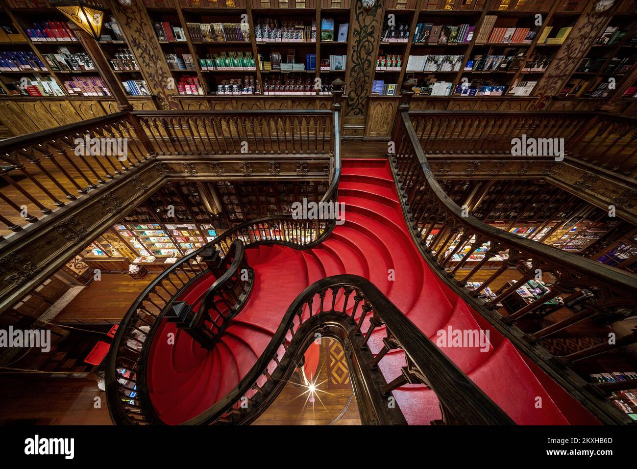 Interior view of Lello Bookstore (Portuguese: Livraria Lello) and its ...