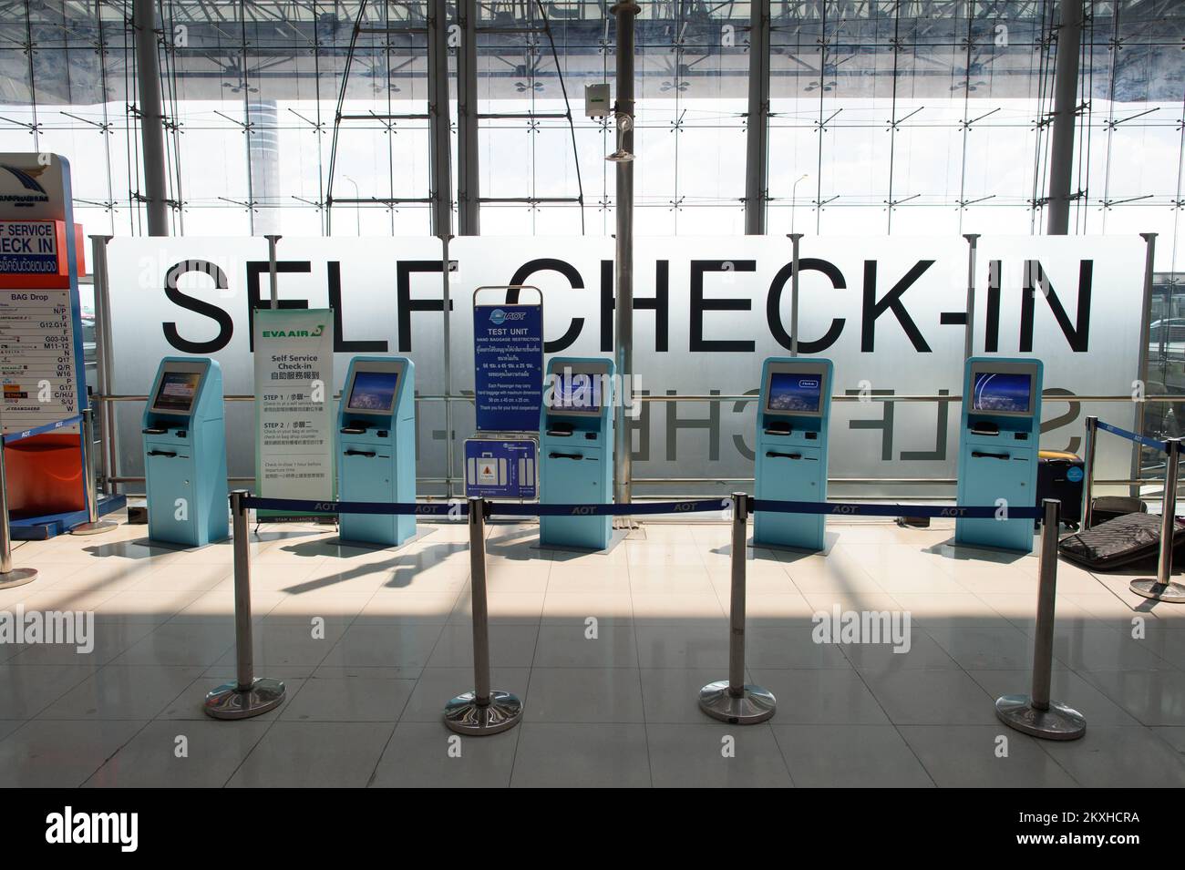 BANGKOK, THAILAND - JUNE 19, 2015: self check-in kiosks in Suvarnabhumi ...