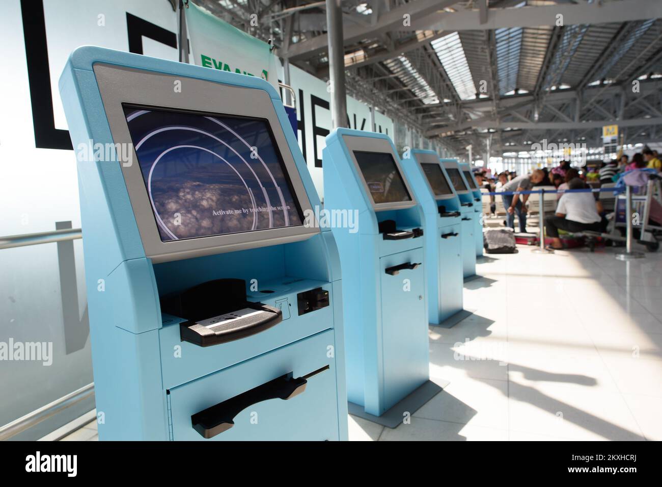 BANGKOK, THAILAND - JUNE 19, 2015: self check-in kiosks in Suvarnabhumi ...