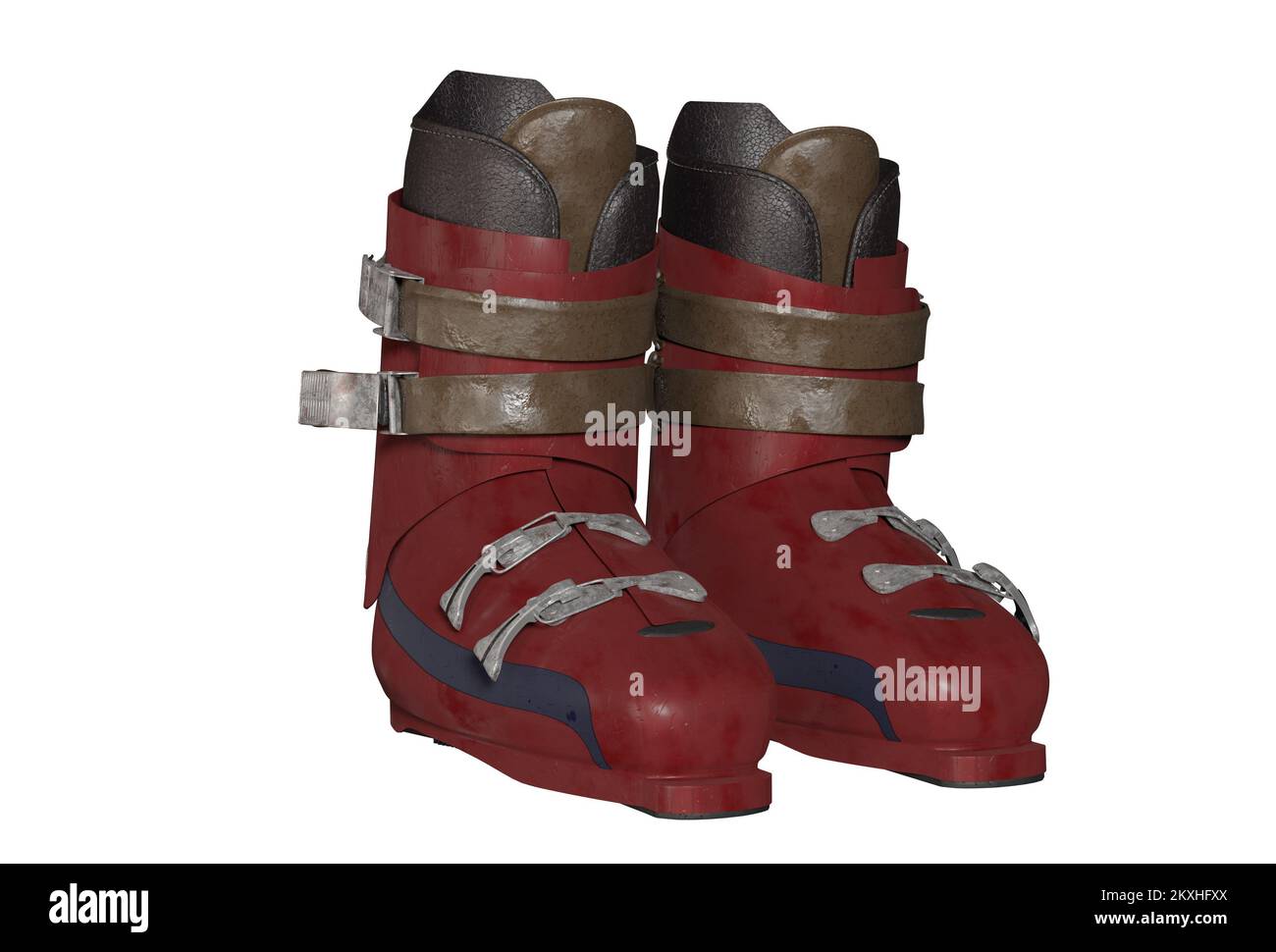 Isolated vintage alpine ski boot of the seventies. 3d rendering Stock ...