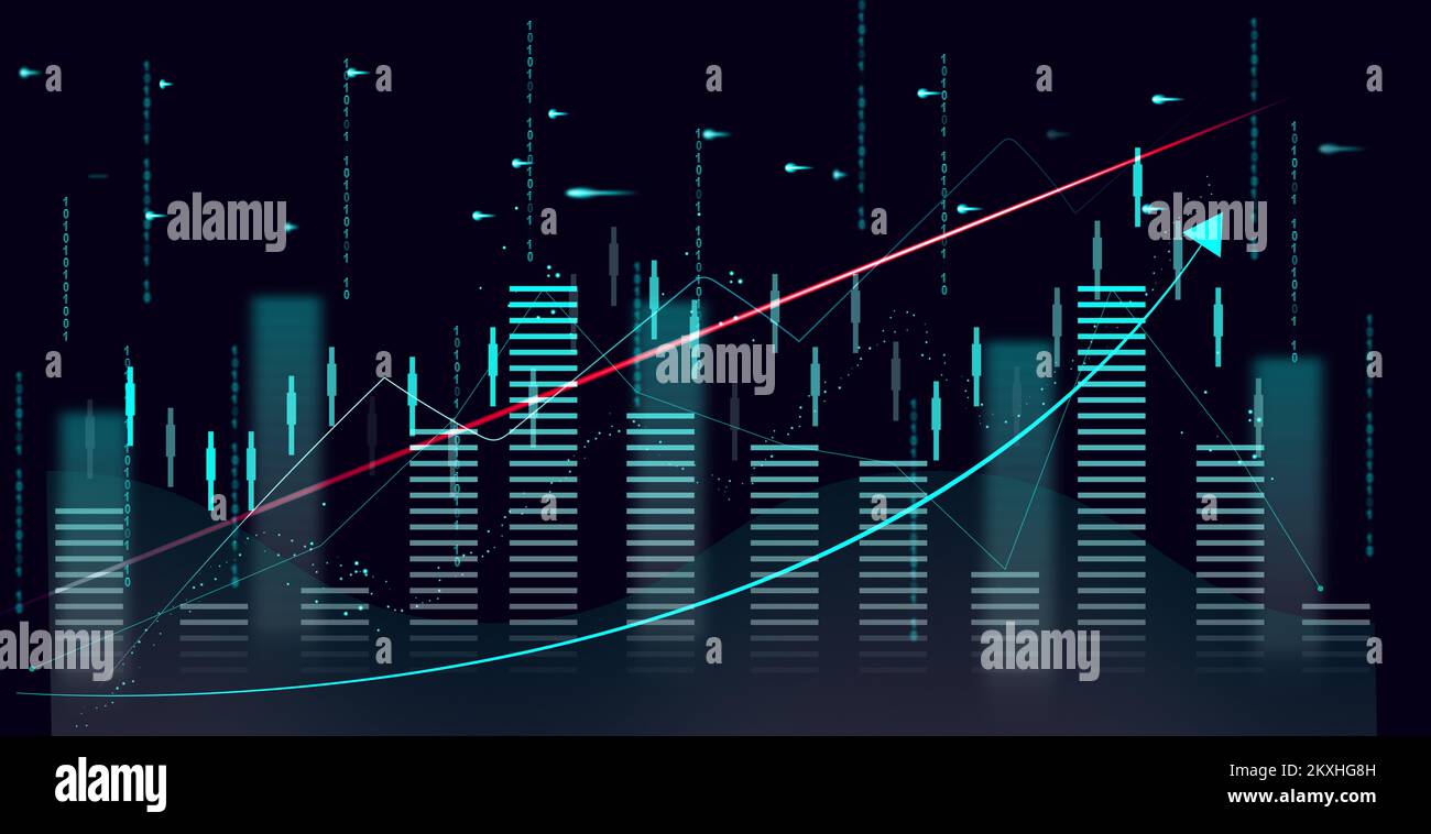 Graph with growing indicators and high growth dynamics on a blue ...