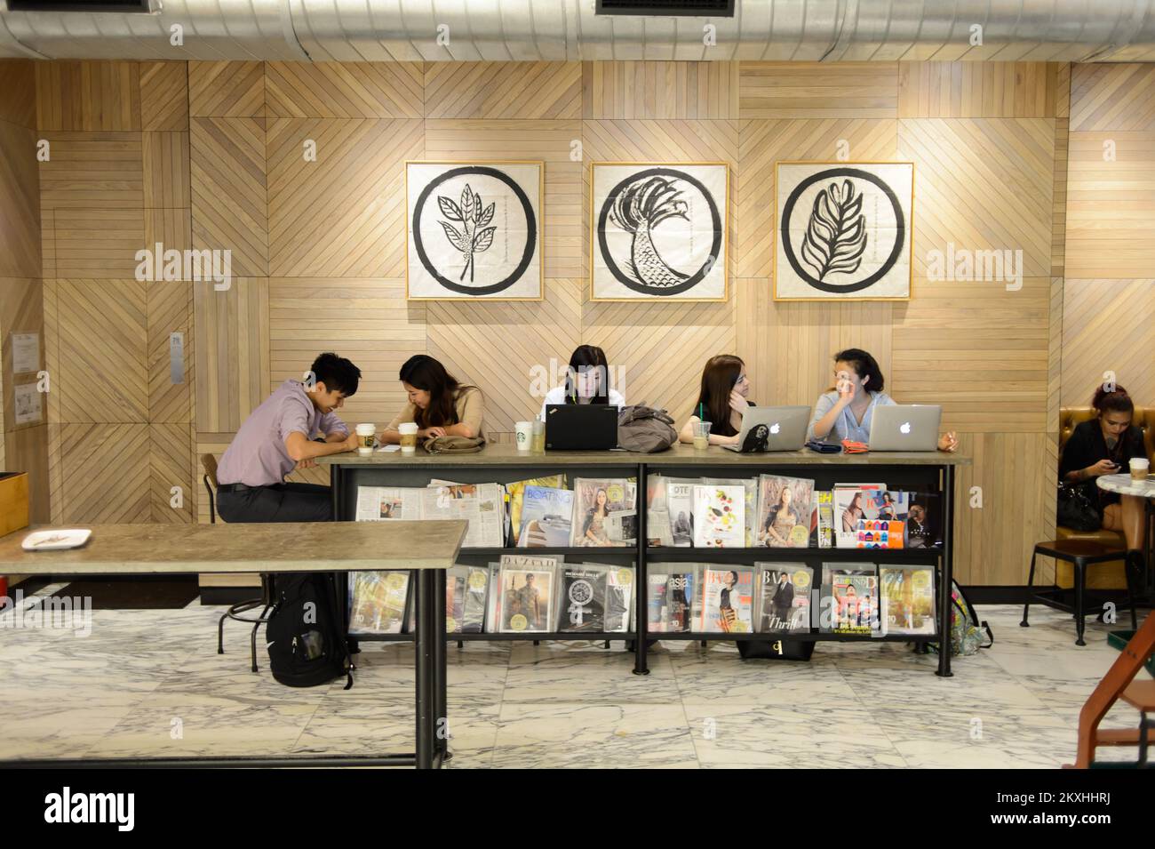 HONG KONG - MAY 05, 2015: Starbucks cafe interior. Starbucks is the ...