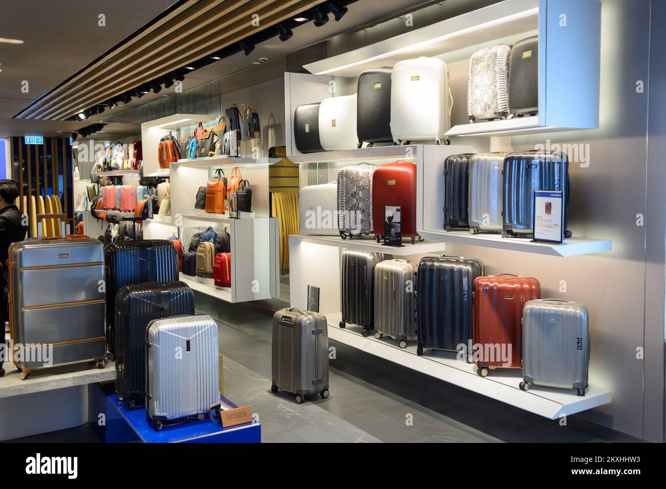 HONG KONG - MAY 05, 2015: bag store interior. Hong Kong shopping malls ...
