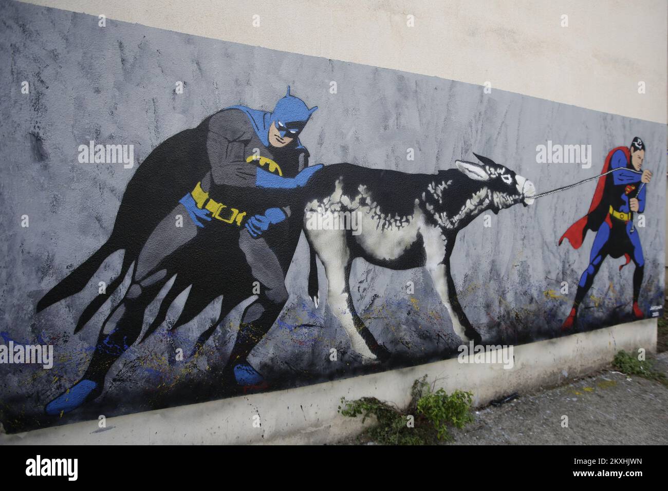 Photo taken on September 11, 2020. shows murals in Mostar, Bosnia and ...