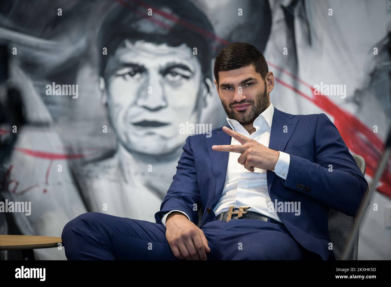 Croatian heavyheight boxer Filip Hrgovic poses to photographer in his ...