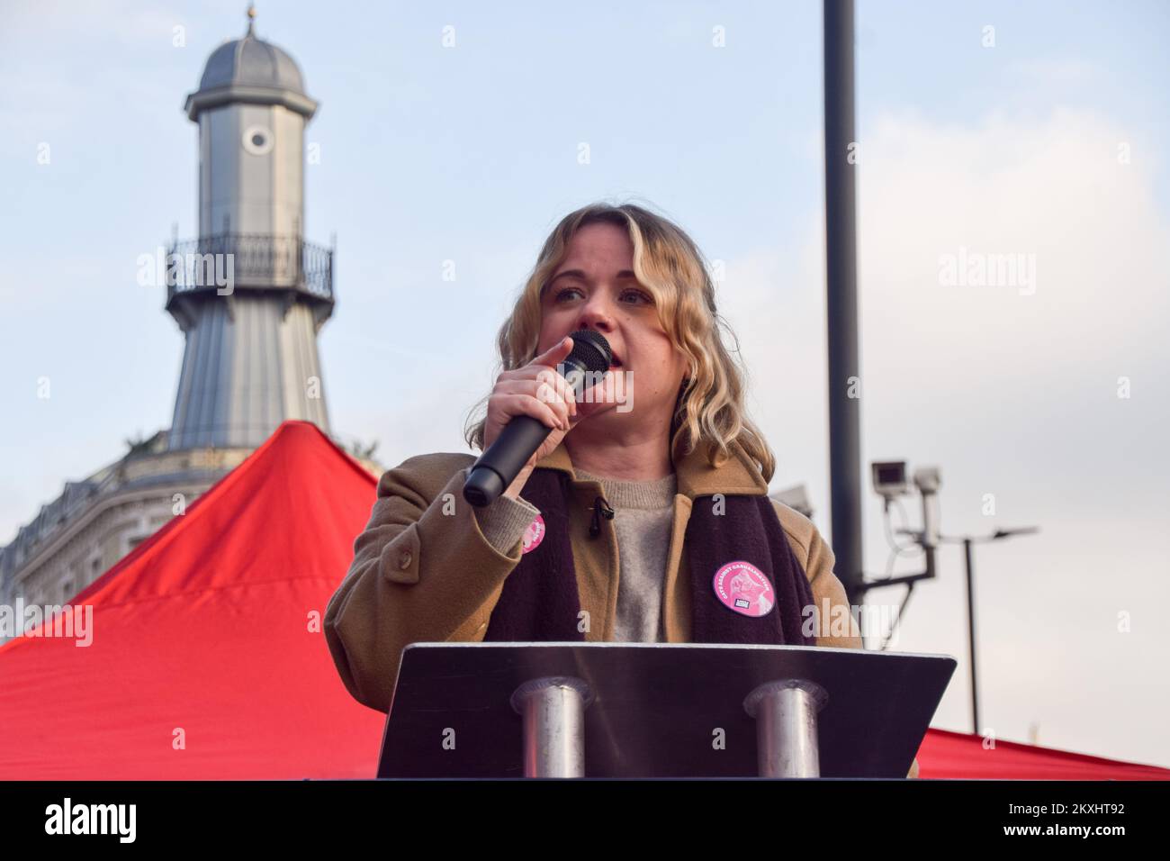 UCU general secretary Jo Grady gives a speech during the rally ...