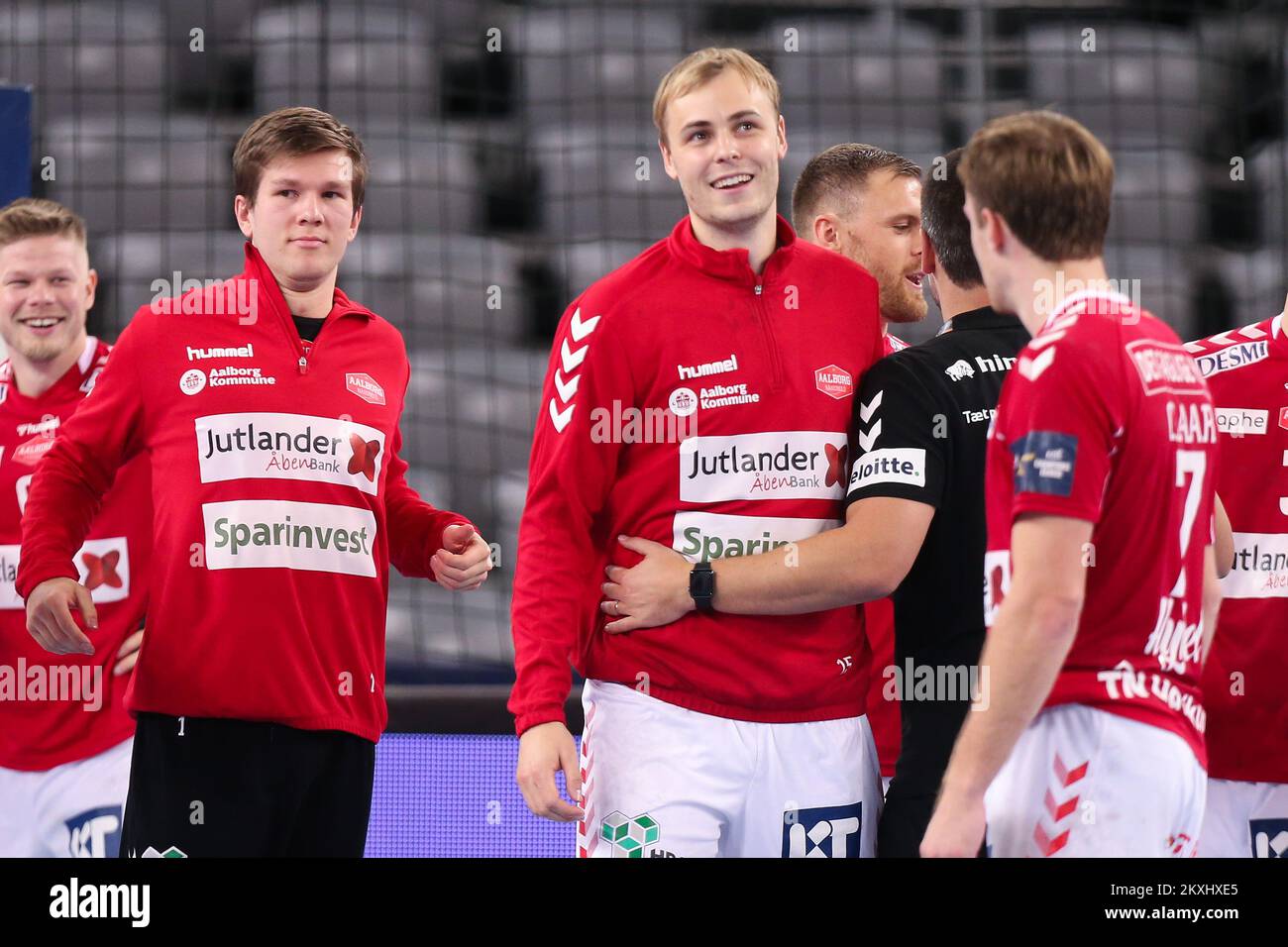 Celebration of Aalborg Handbold after the victory over HC PPD Zagreb in ...