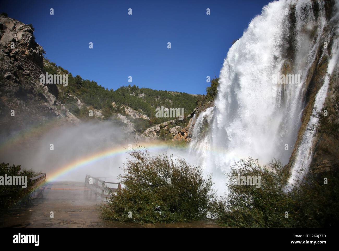 Rainbow above Krcic Waterfall, in Knin, Croatia, on October 18,2020 ...