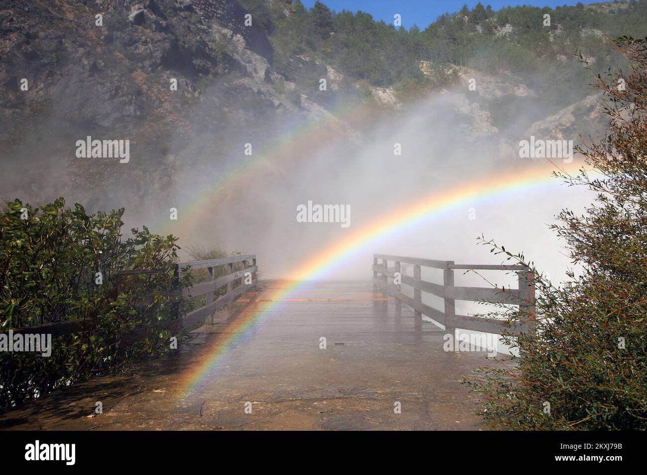 Rainbow above Krcic Waterfall, in Knin, Croatia, on October 18,2020 ...