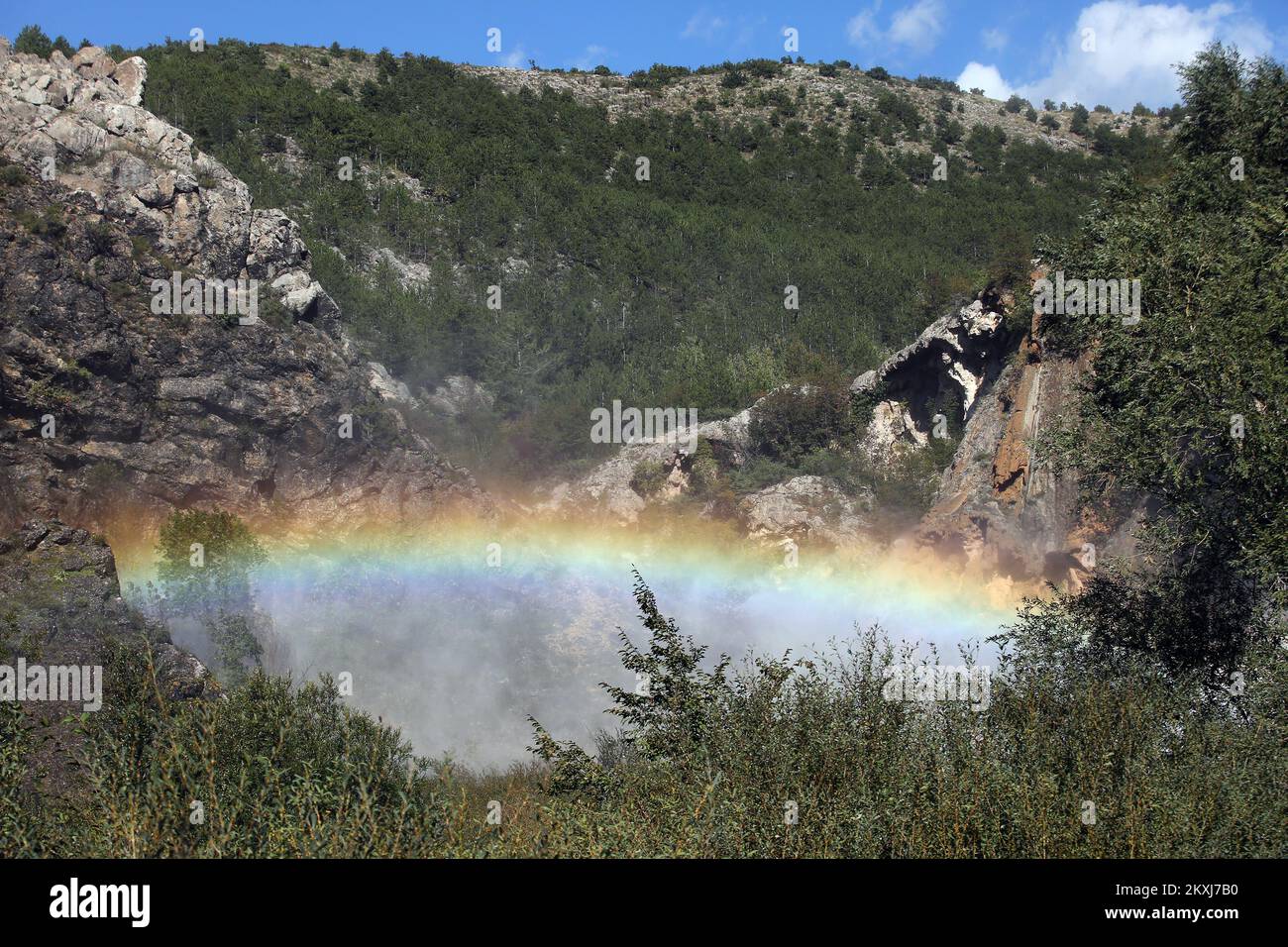 Rainbow above Krcic Waterfall, in Knin, Croatia, on October 18,2020 ...