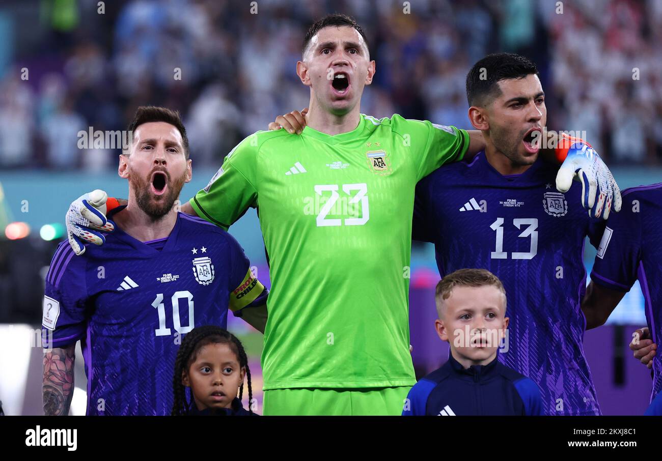 Doha, Qatar. 30th Nov, 2022. Lionel Messi, Emiliano Martinez and ...