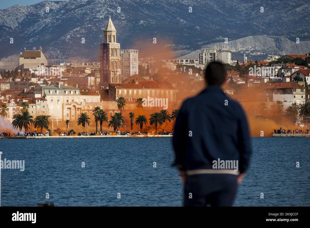 Torcida, Hajduk Split supporters group lit torches on the Split ...
