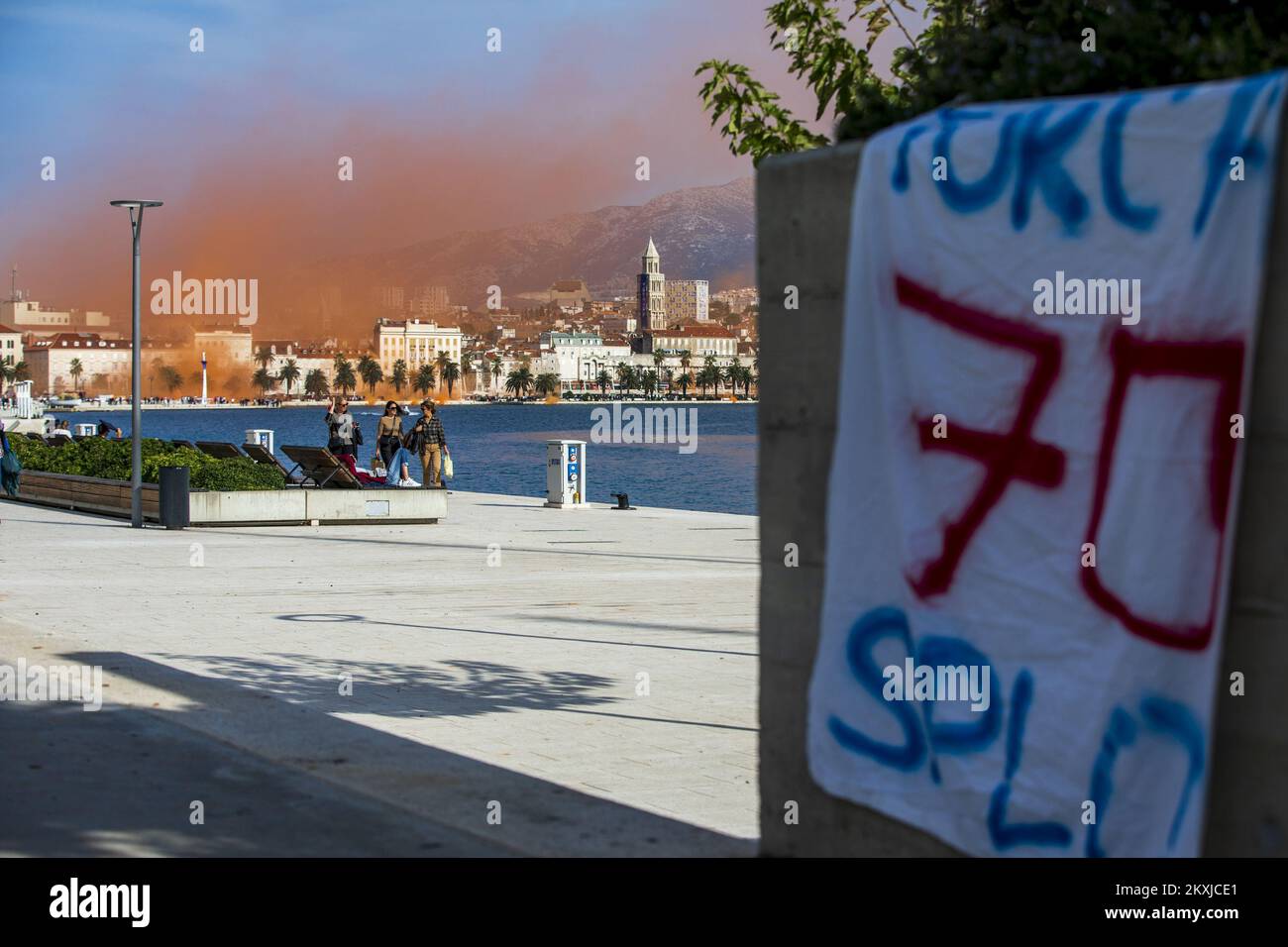 Torcida, Hajduk Split supporters group lit torches on the Split ...