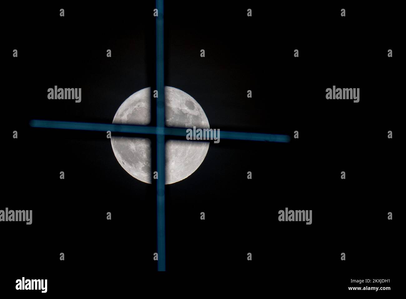 Photo taken on October 31, 2022 shows "blue moon" over Zagreb, Croatia ...