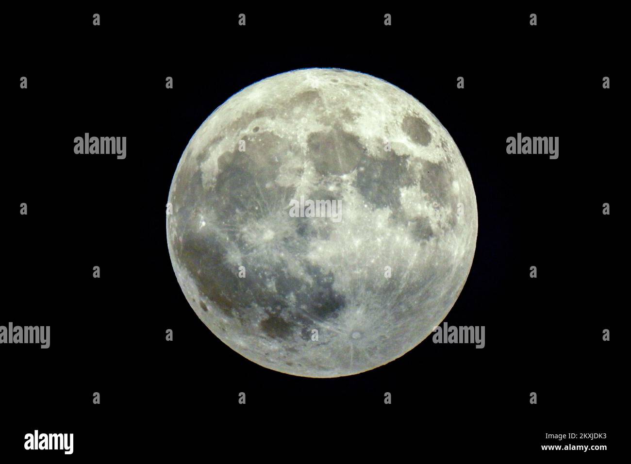 Photo taken on October 31, 2022 shows "blue moon" over Zagreb, Croatia ...