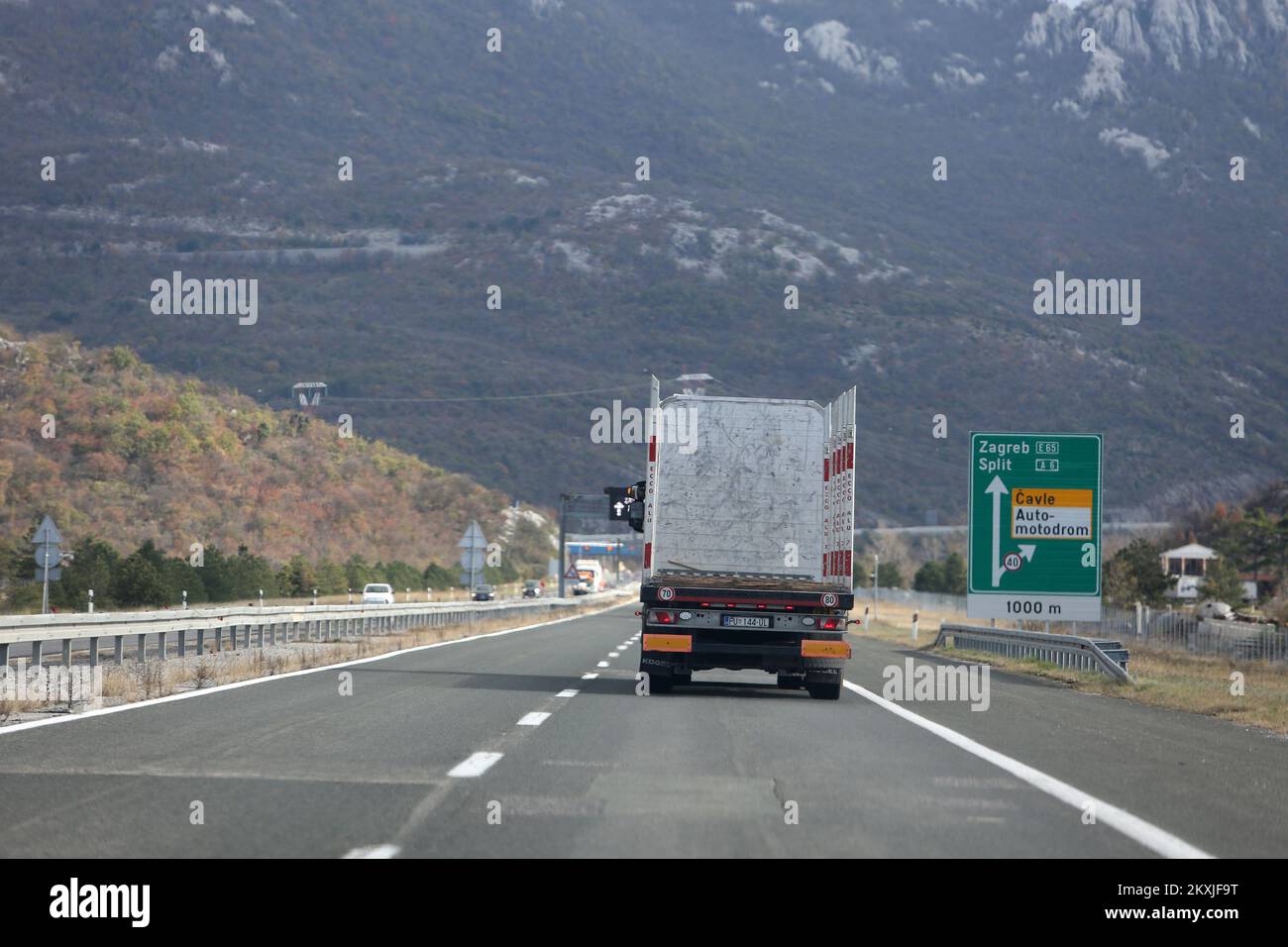 Road traffic in Rijeka, Croatia, November 5,2020.The strong wind raises ...