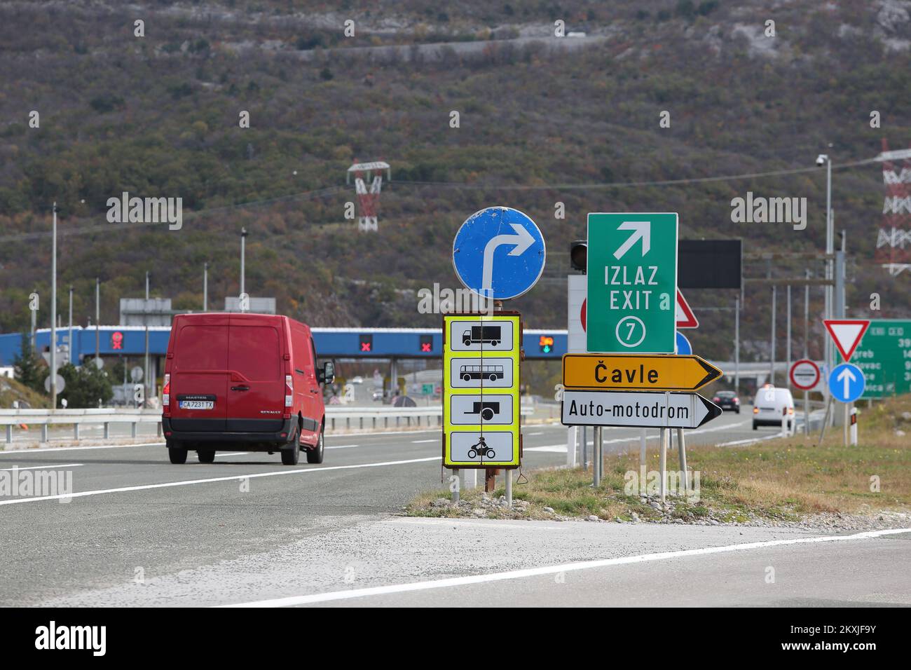 Road traffic in Rijeka, Croatia, November 5,2020.The strong wind raises ...