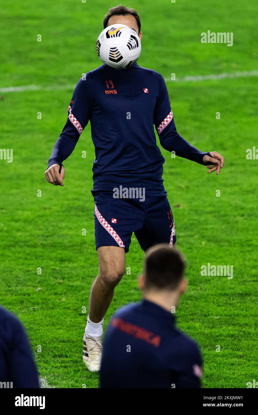 Croatian player at the training of Croatian national football team at ...