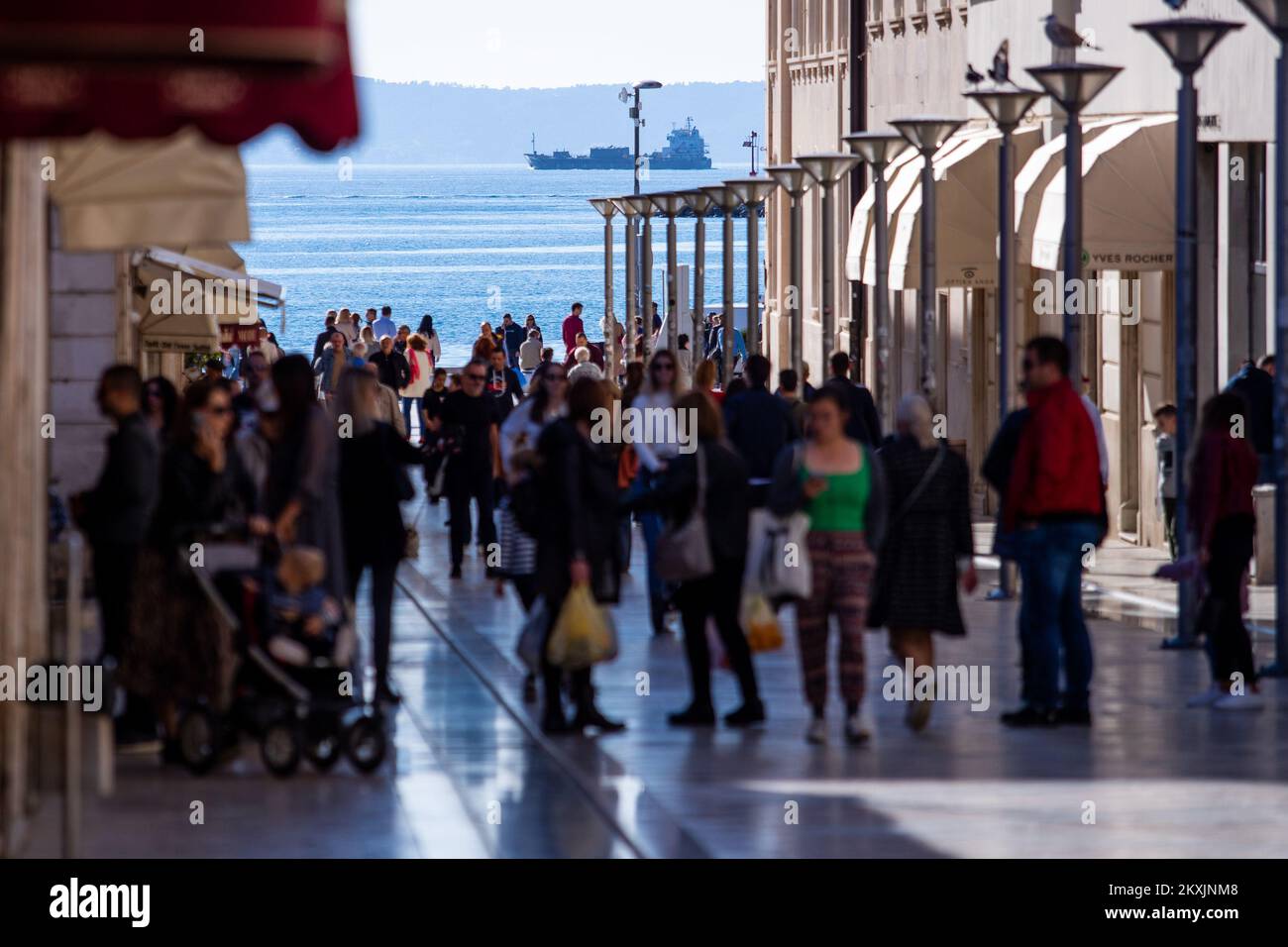 People enjoy sunny weather in Split, Croatia on 18. November, 2020 ...