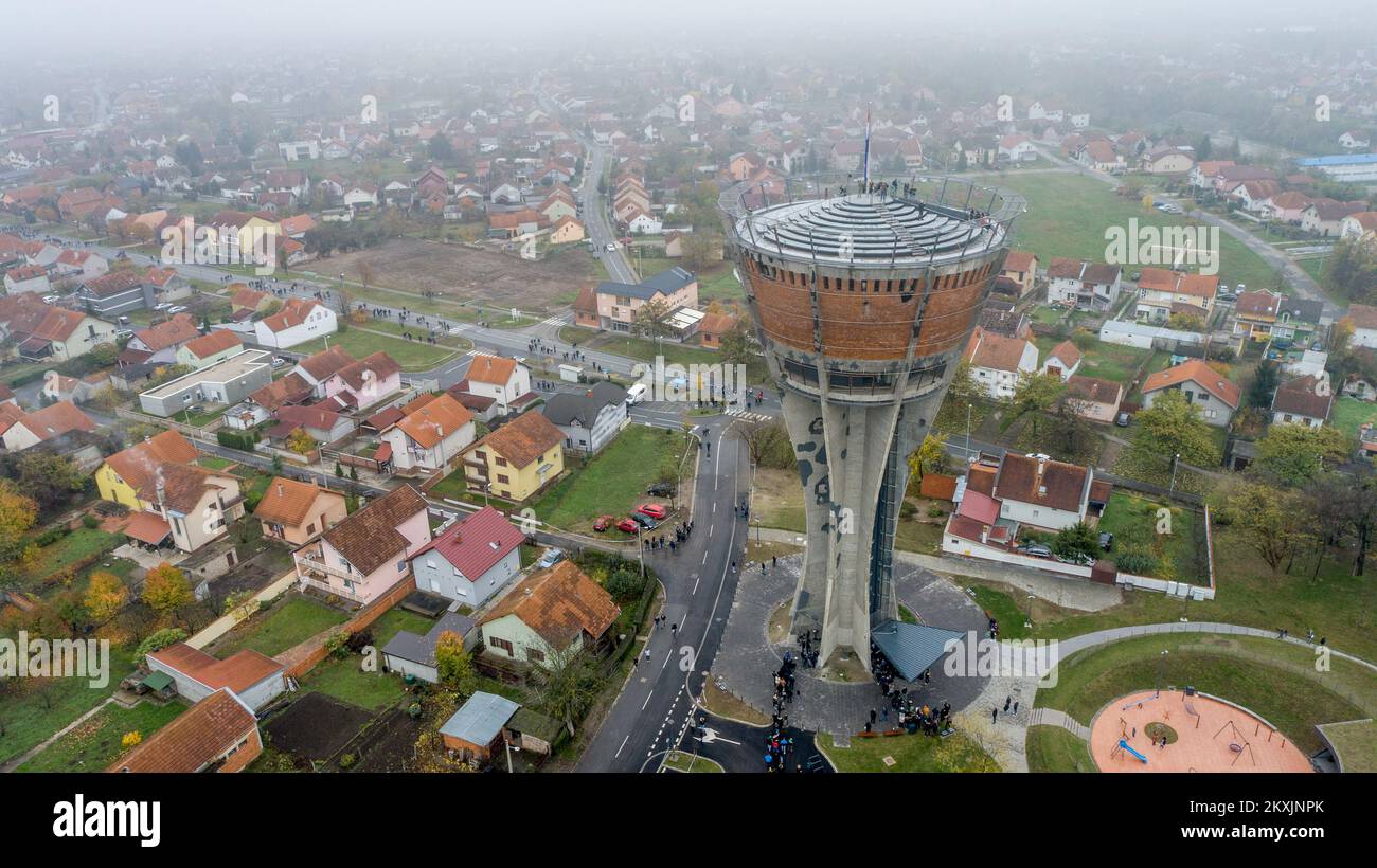 Aerial footage of Vukovar water tower on the Day of Remembrance of the ...