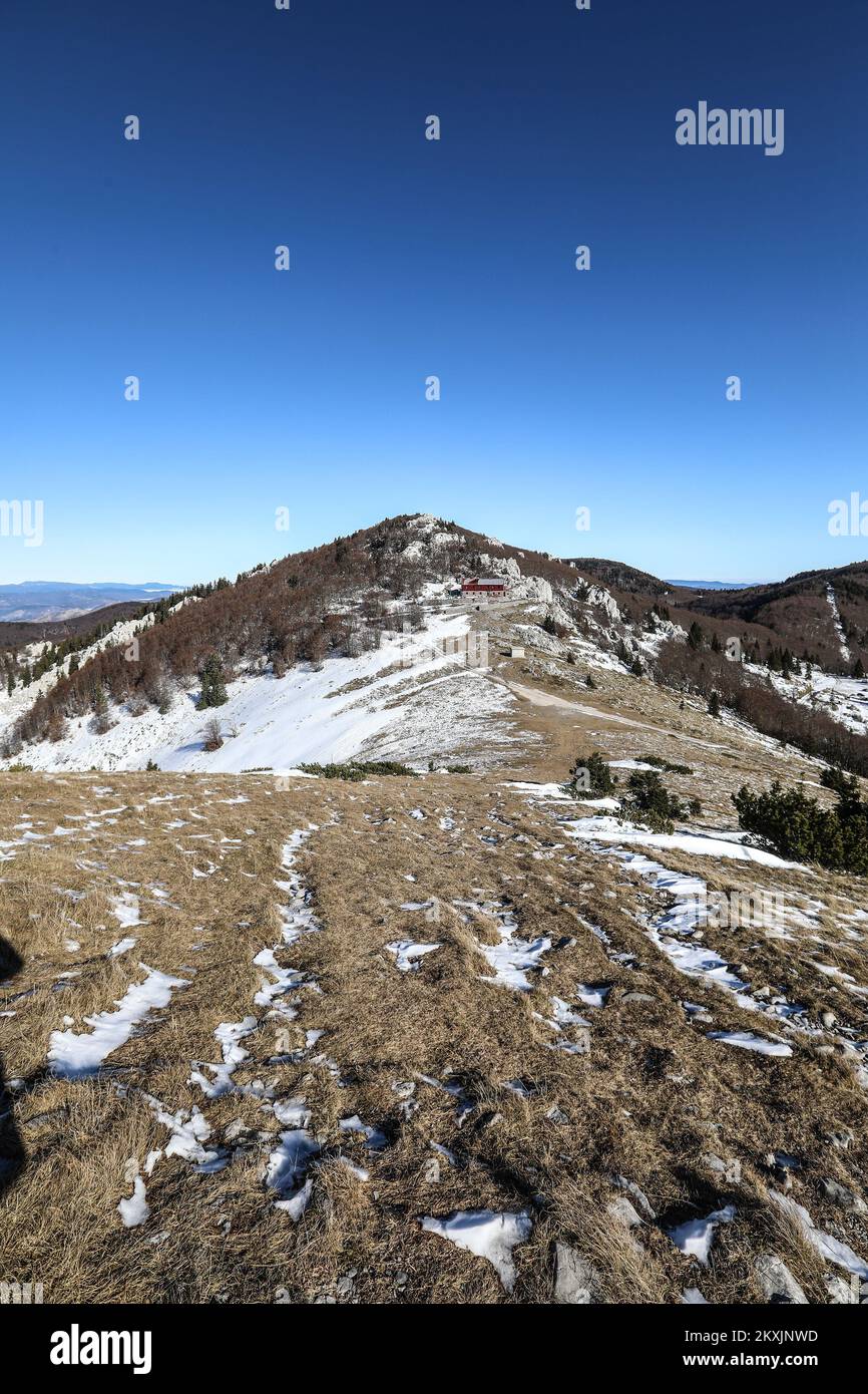 Late autumn and the first snow of this season at the slopes of the ...