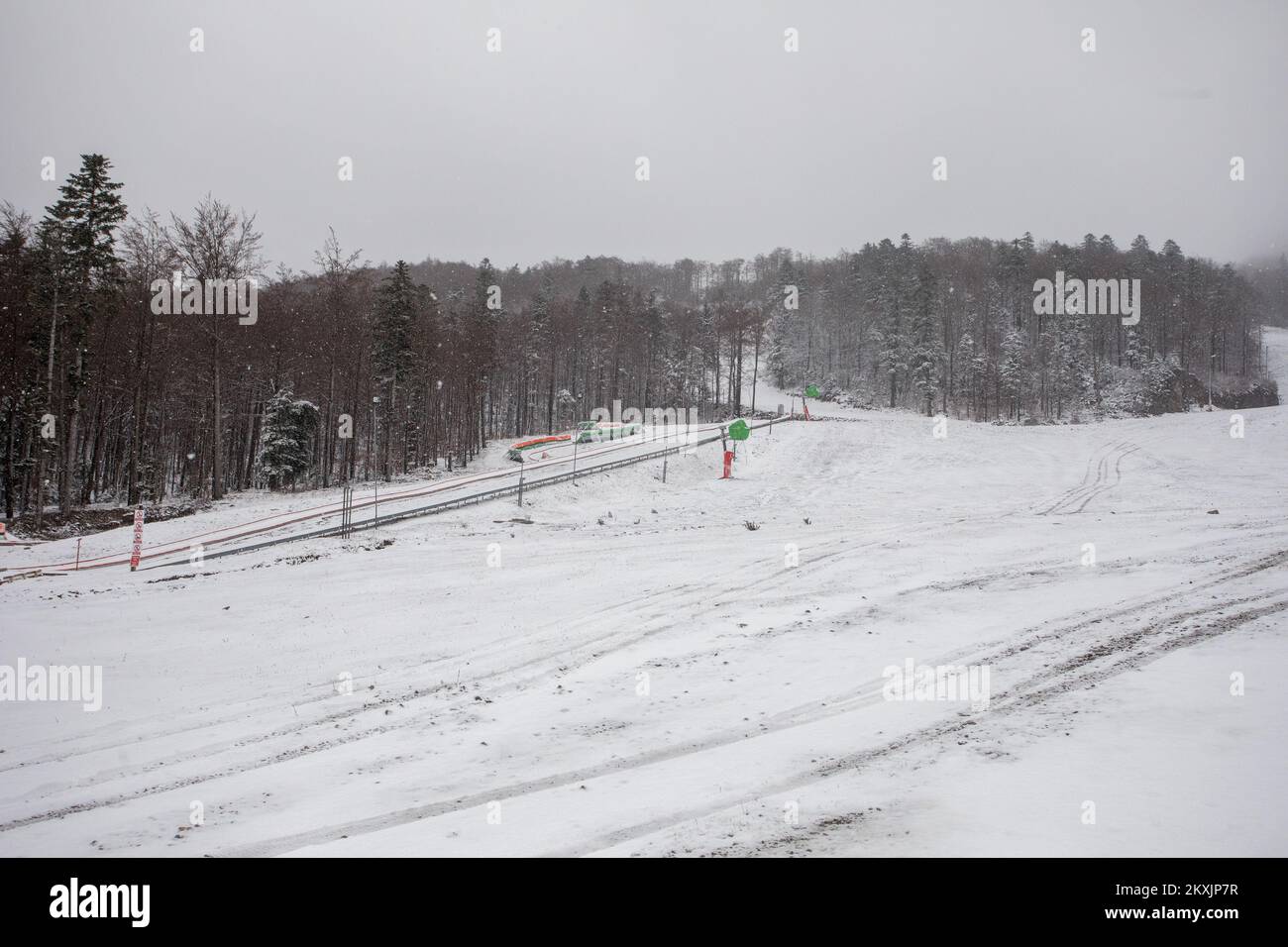 The first snow of this season fall at ski resort Platak located north ...