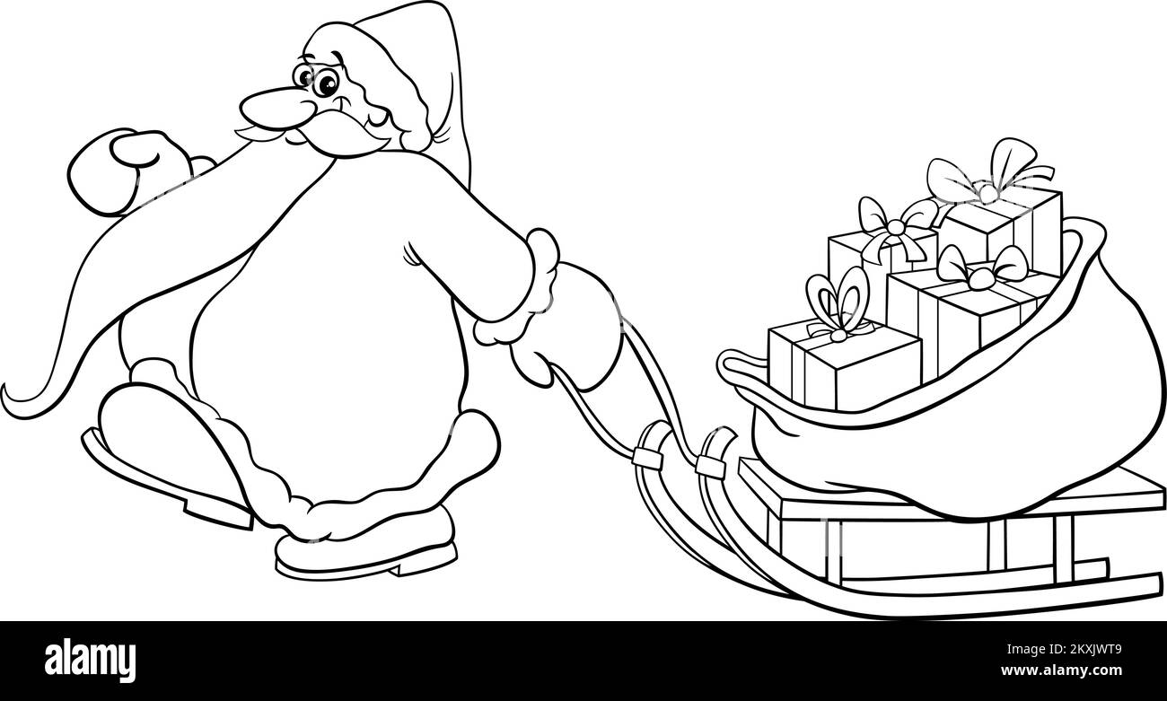 Black and white cartoon illustration of happy Santa Claus character ...