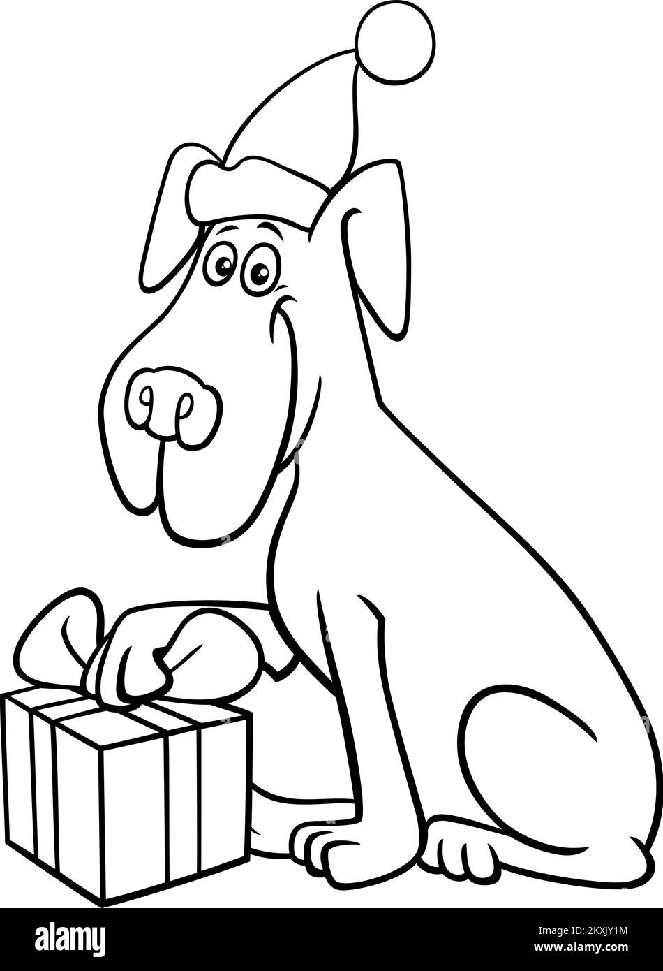 Black and white cartoon illustration of funny dog animal character with ...