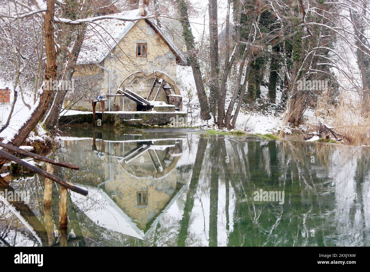 Winter time by Mreznica river in Galovic Village, Croatia on 04 ...