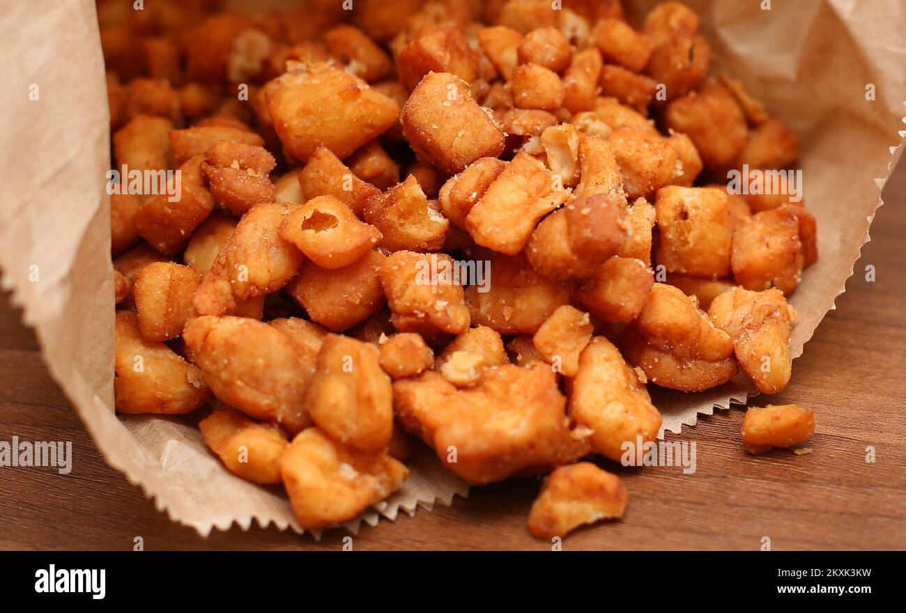 Cvarci ( pork crisps) are pictured in Karlovac, Croatia on December 17 ...