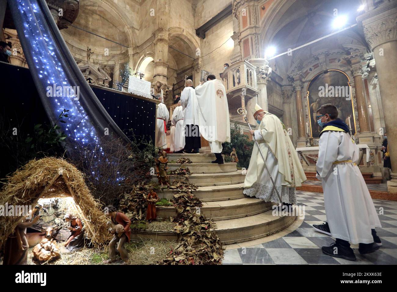 The nativity scene under the altar seen during midnight Mass in the ...