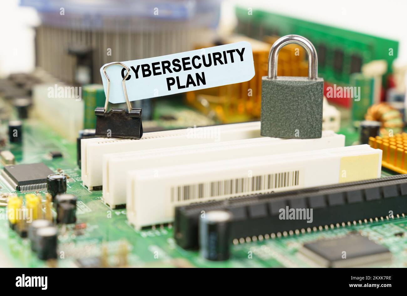 Computer security concept. There is a sticker on the motherboard that ...