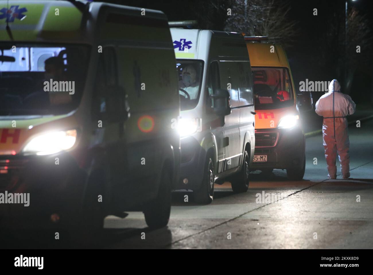 Rescue personel move a patients to rescue helicopter after an 6.2 ...