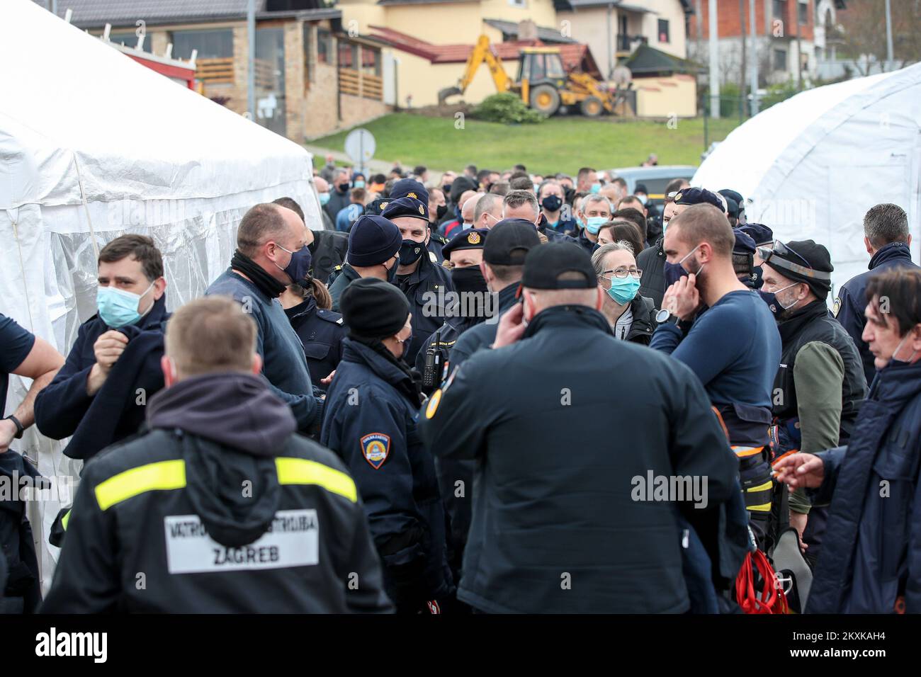 Emergency service workers wait for COVID-19 vaccination, in Petrinja ...