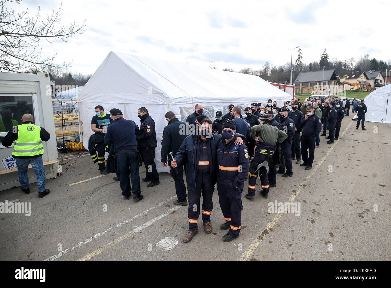 Emergency service workers wait for COVID-19 vaccination, in Petrinja ...