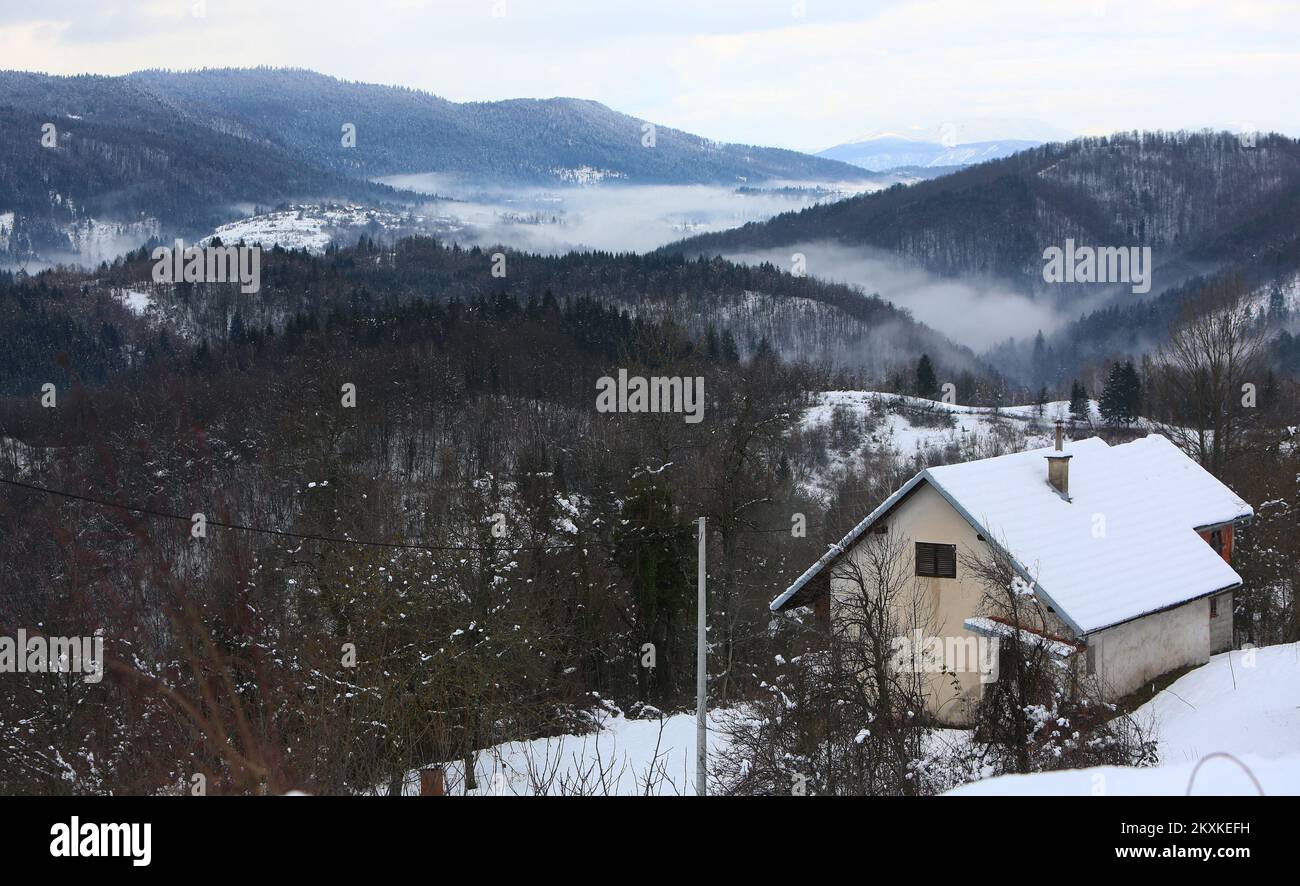 A new layer of snow covered Gorski kotar in Vrbovsko, Croatia on ...