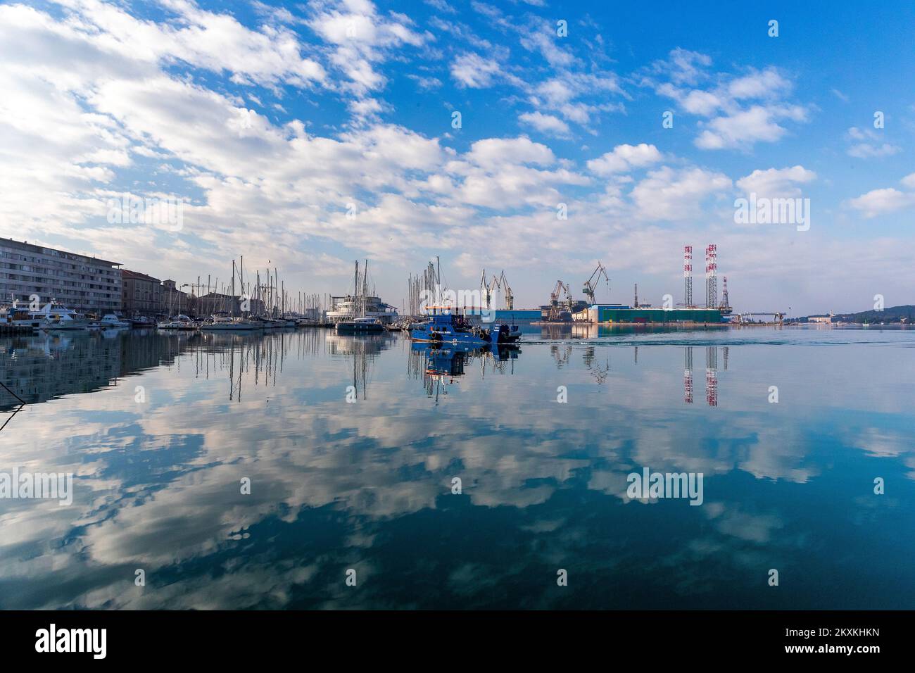 Photo taken on Jan. 14, 2021 shows a view of port of Pula, in Pula ...