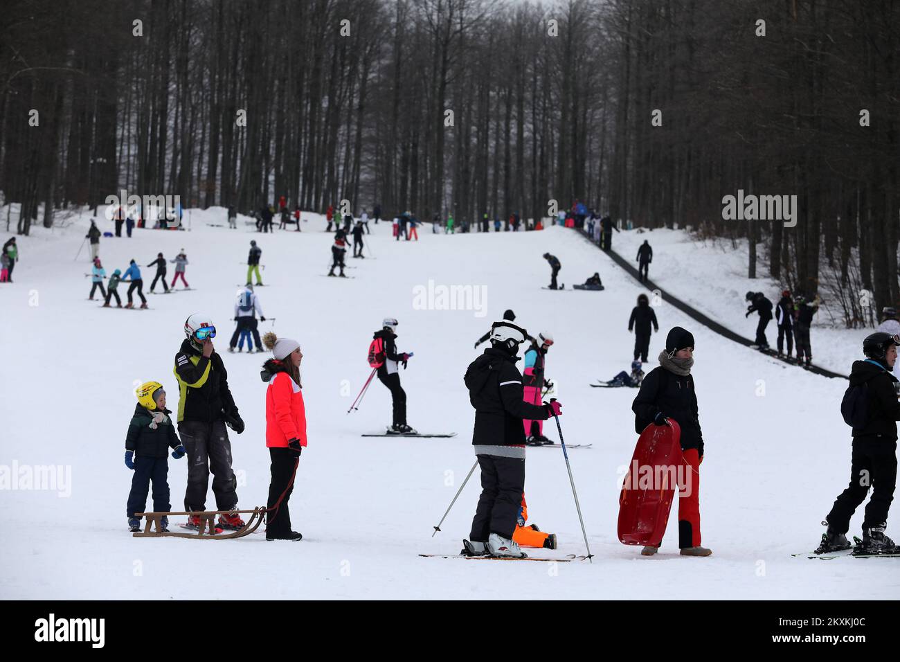 Skiers are seen on Platak ski resort near Rijeka, Croatia on January 16 ...