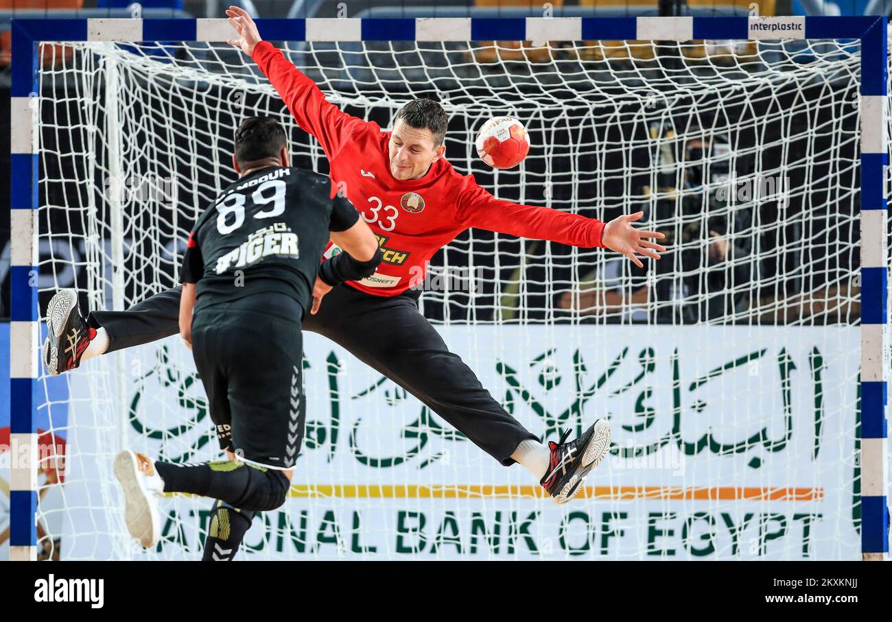 CAIRO, EGYPT - JANUARY 22: Goalkeeper Ivan Maroz of Belarus during the 27th IHF Men's World ...