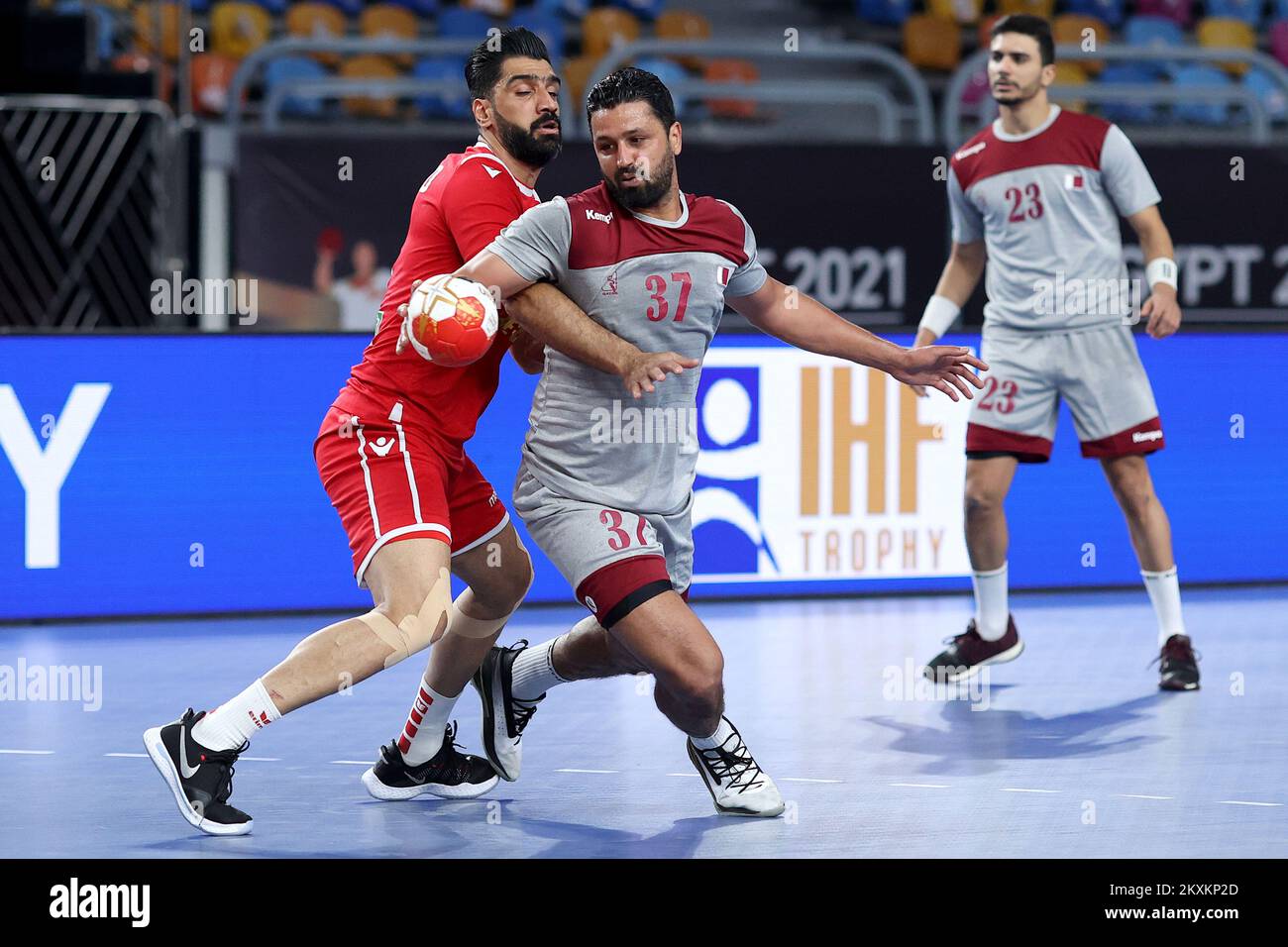CAIRO, EGYPT - JANUARY 23: Mohamed Merza of Bahrain and Yassine Sami of ...