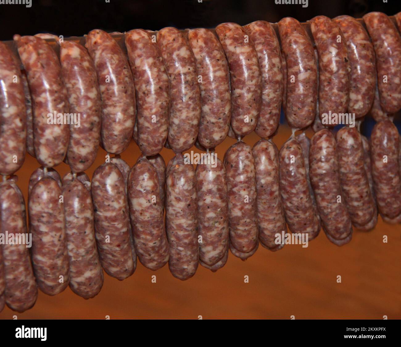 A Display of a String of Freshly Made Meat Sausages Stock Photo - Alamy