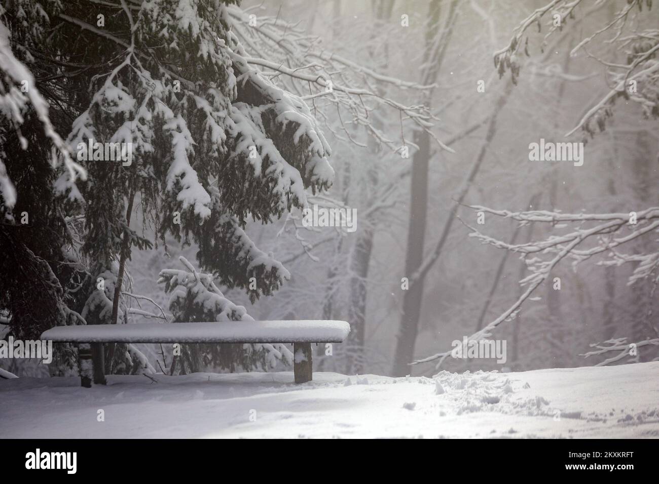 Winter weather on Medvednica mountain near Zagreb Croatia on 25 ...
