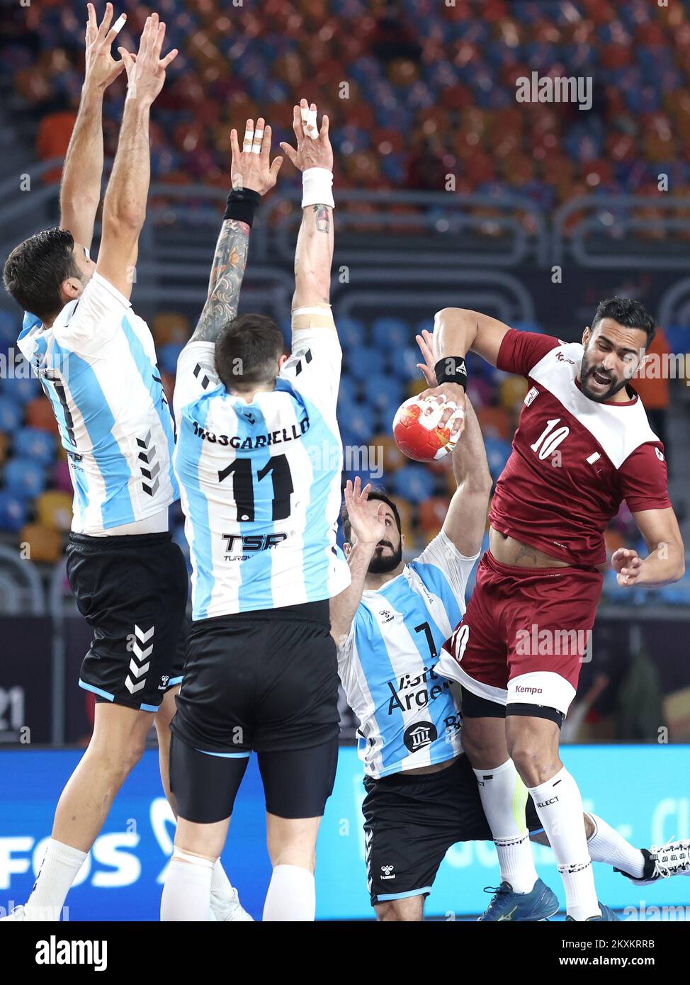 CAIRO, EGYPT - JANUARY 25: Frankis Carol of Qatar during the 27th IHF Men's World Championship ...