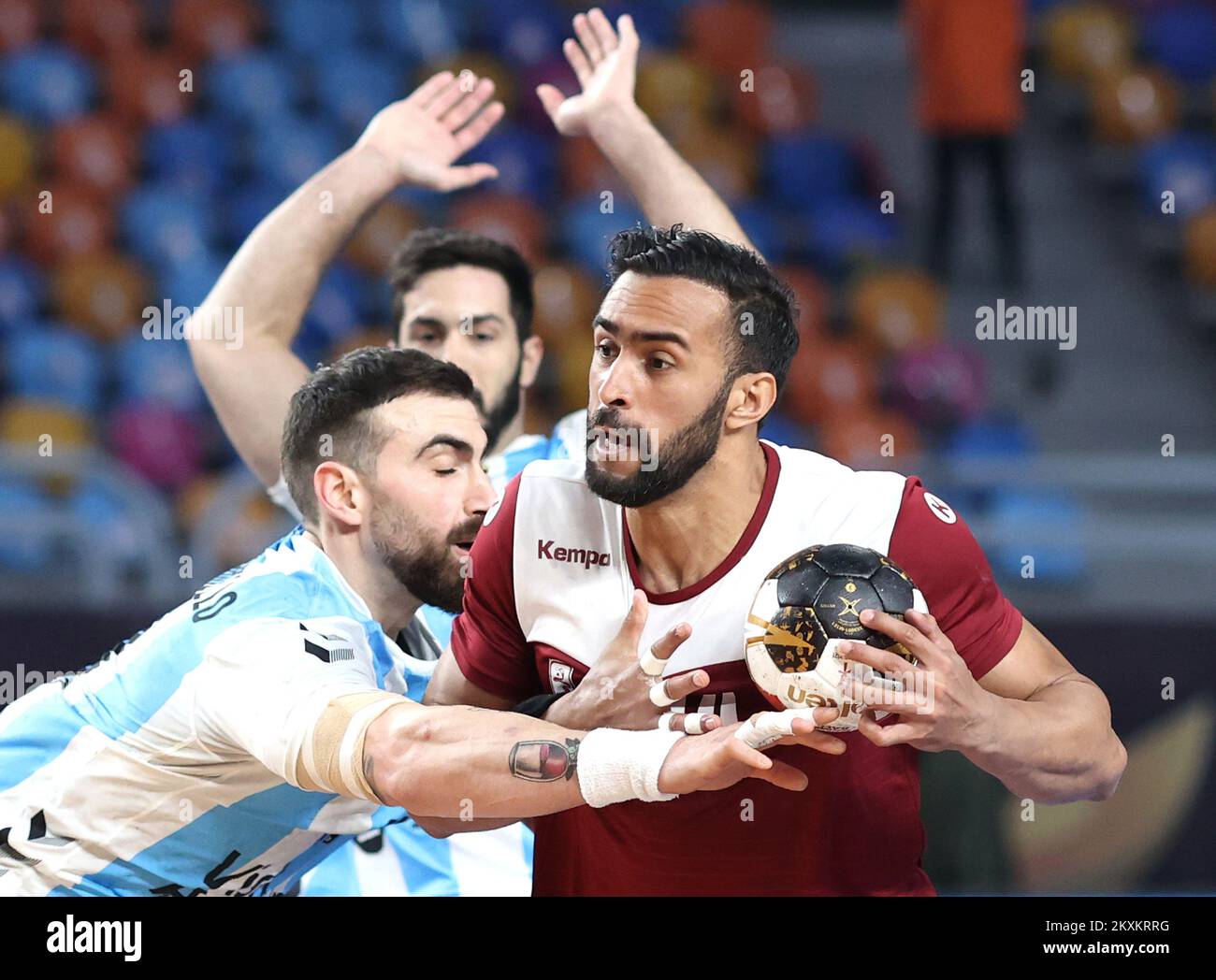 CAIRO, EGYPT - JANUARY 25: Frankis Carol of Qatar and Lucas Moscariello of Argentina during the ...