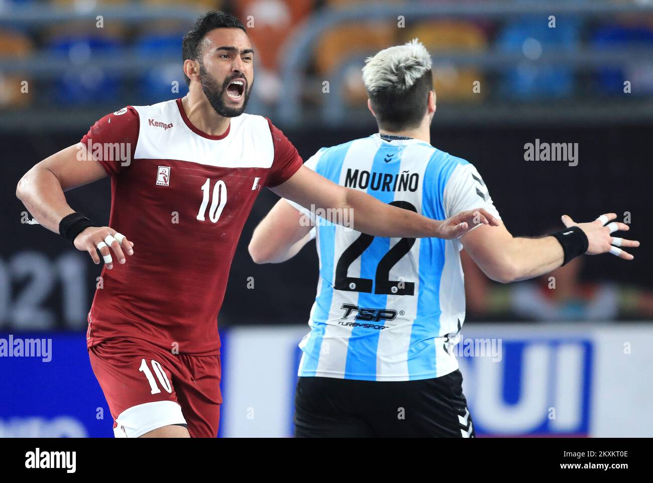 CAIRO, EGYPT - JANUARY 25: Frankis Carol of Qatar during the 27th IHF Men's World Championship ...