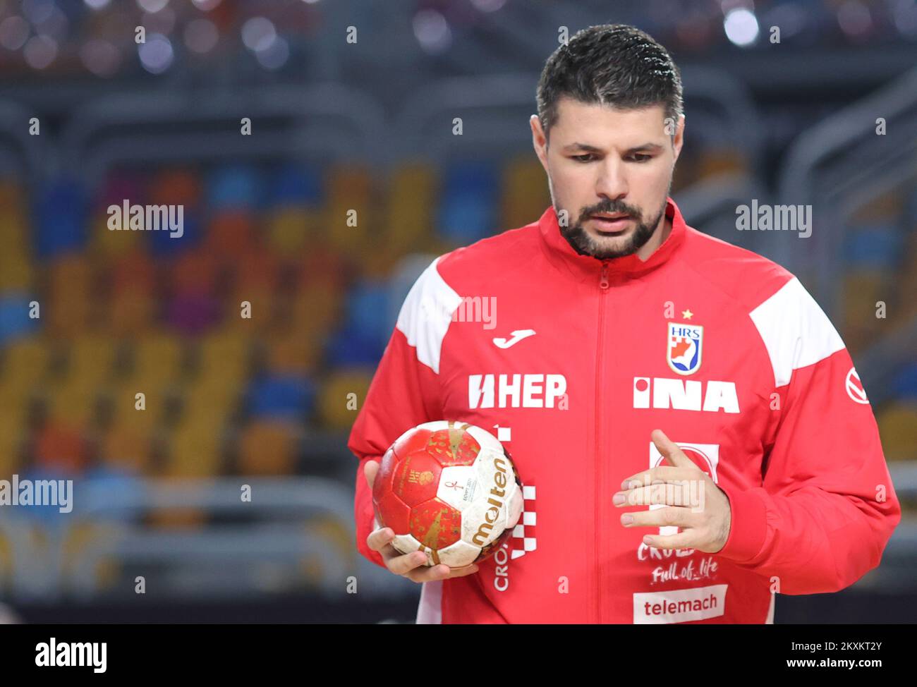 CAIRO, EGYPT - JANUARY 25: Ivan Pesic of Croatia warms up before the ...