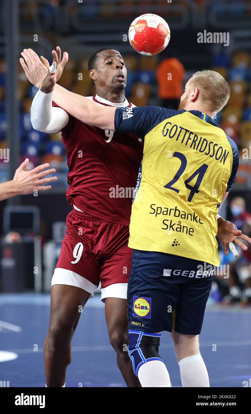 CAIRO, EGYPT - JANUARY 27: Rafael Capote of Qatar and Jim Gottfridsson ...