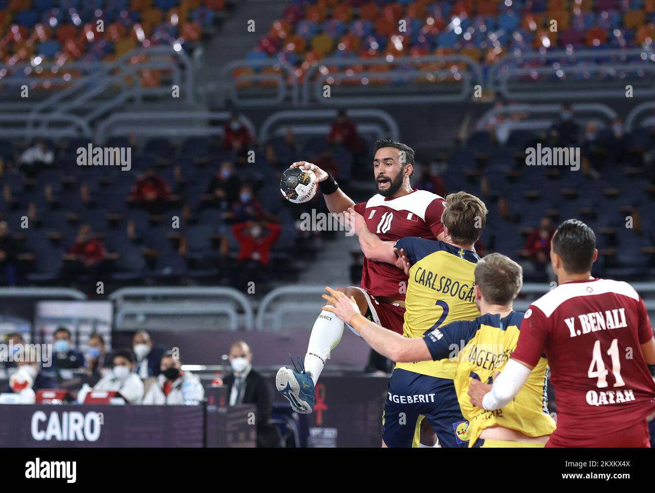 CAIRO, EGYPT - JANUARY 27: Frankis Marzo of Qatar during the 27th IHF Men's World Championship ...