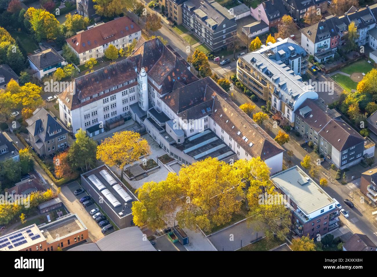 Aerial view, VHS Bottrop, cultural center, old town, Bottrop, Ruhr area ...