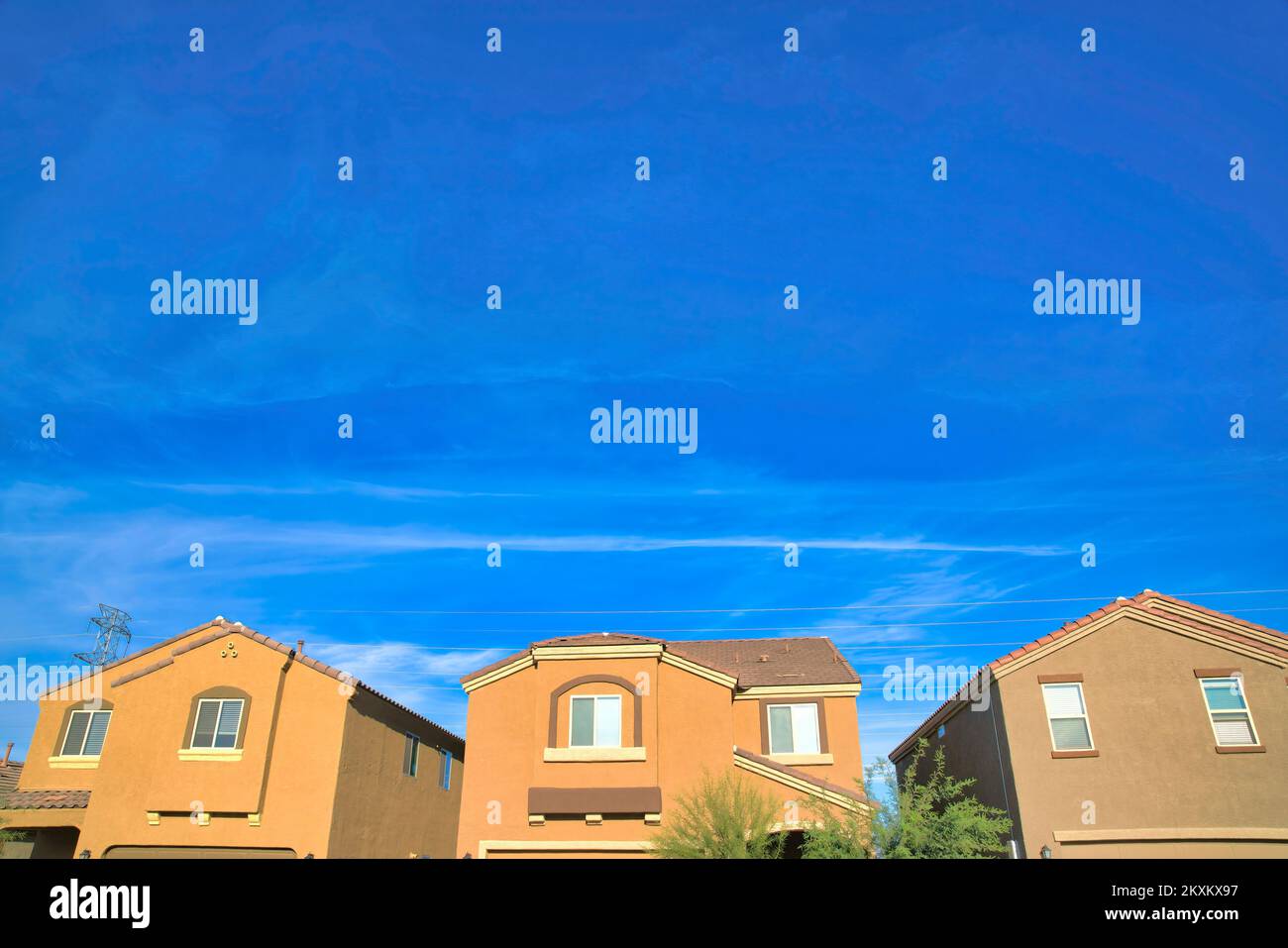 Suburbs houses facade with rustic exterior at Tucson, Arizona. Exterior ...